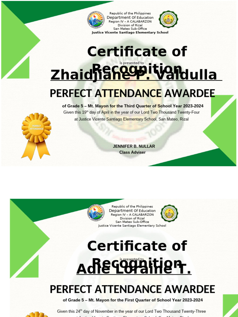 Certificate Perfect Attendance Pdf