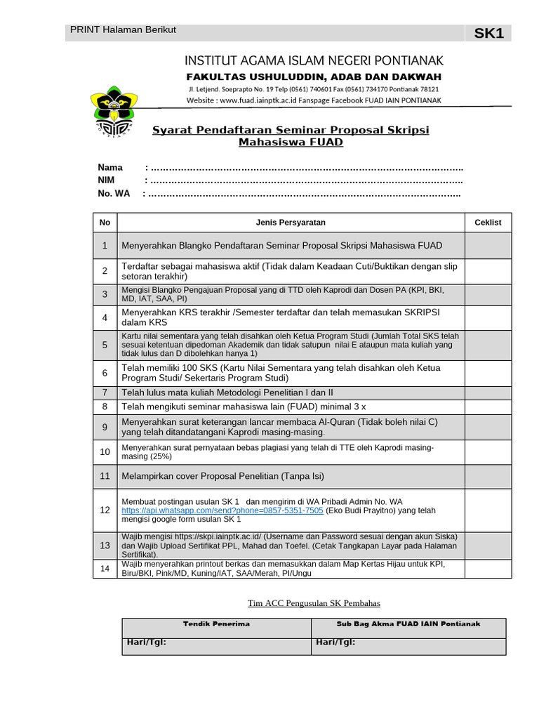 Blangko Usulan SK 1 Pembahas Proposal Skripsi | PDF