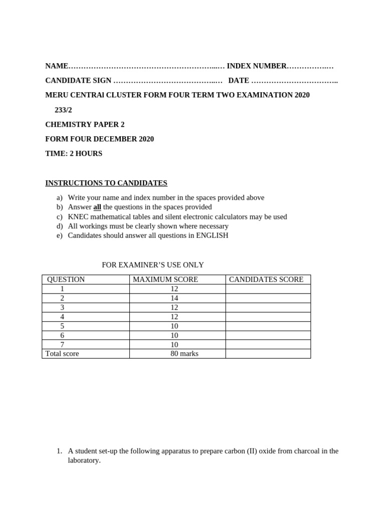 Chemistry PP2 Question Paper | PDF