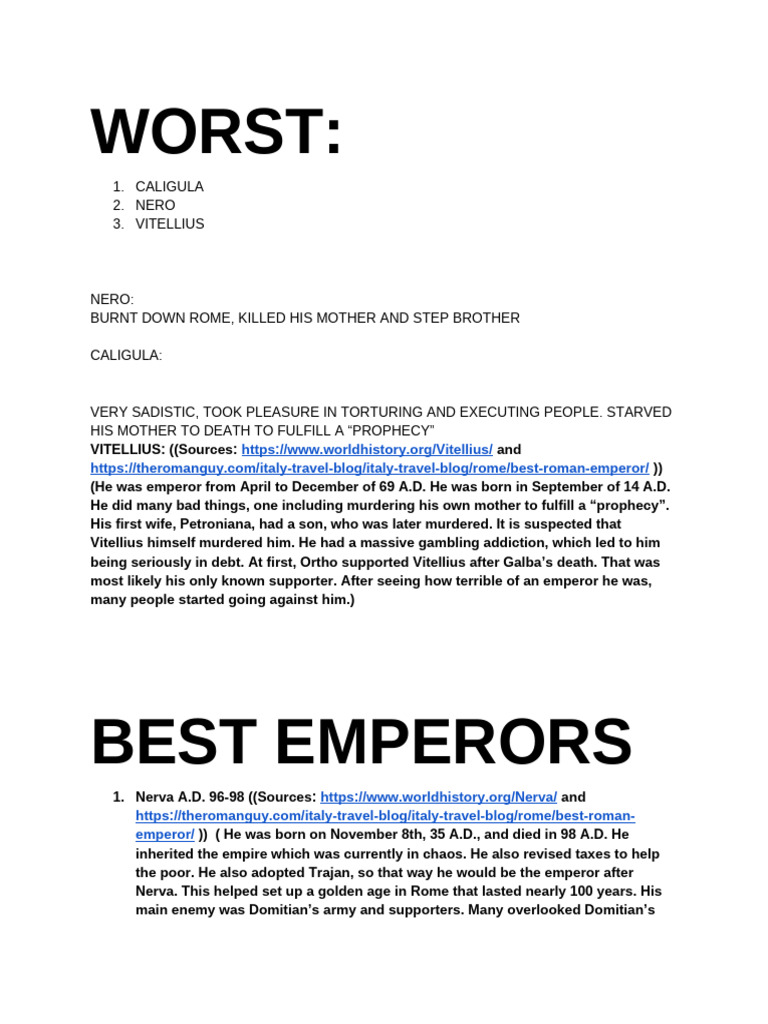 Best and Worst Roman Emperors | PDF