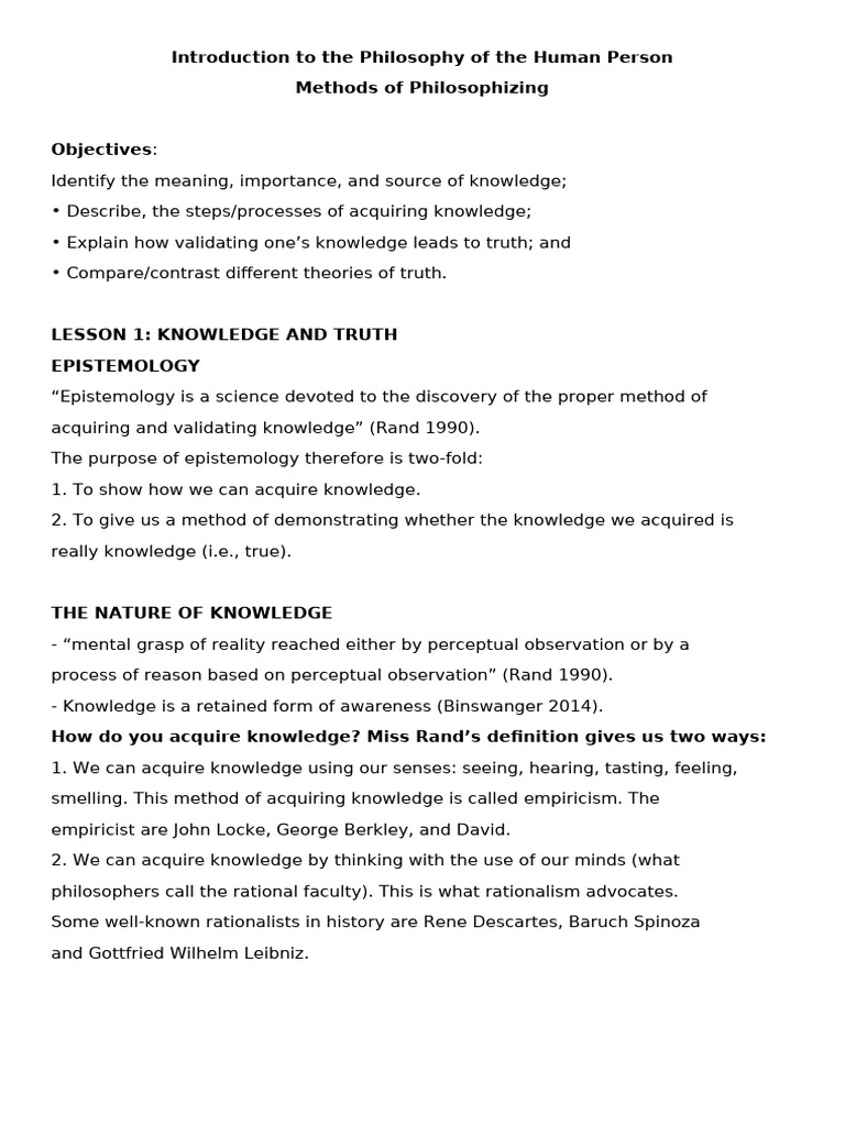 Lesson 2 Methods in Philosophizing | PDF | Rationalism | Self-Improvement
