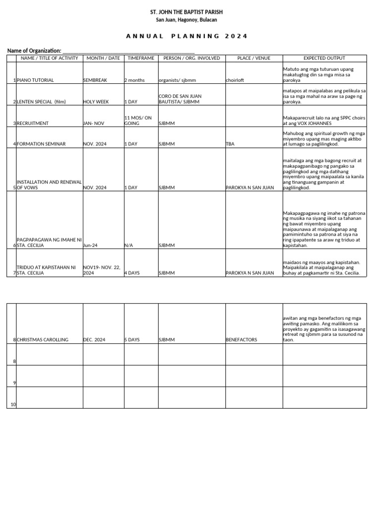 Annual Planning Form | PDF