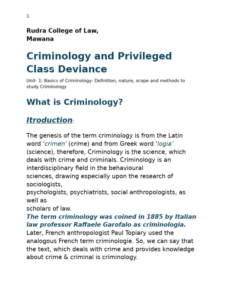 Criminology Unit 1 | PDF