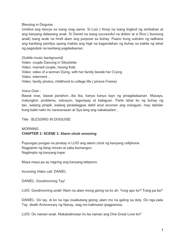 Blessing in Disguise Edited Script Unfinished Pa | PDF