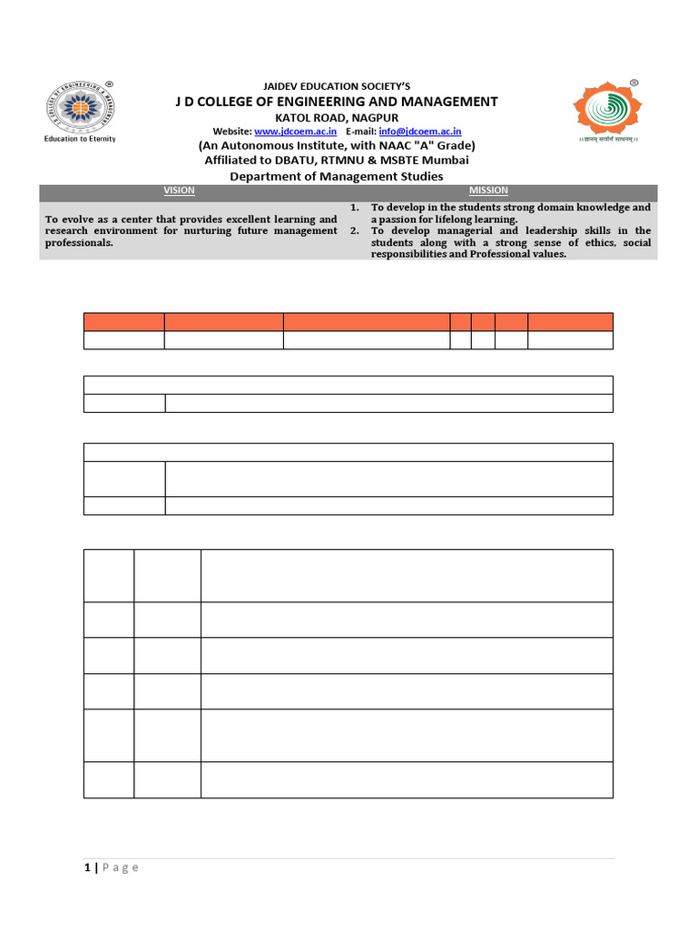 Syllabus MBA Autonomous 2023 24 | PDF