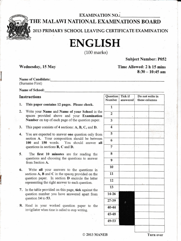 2013 Pslce English | PDF