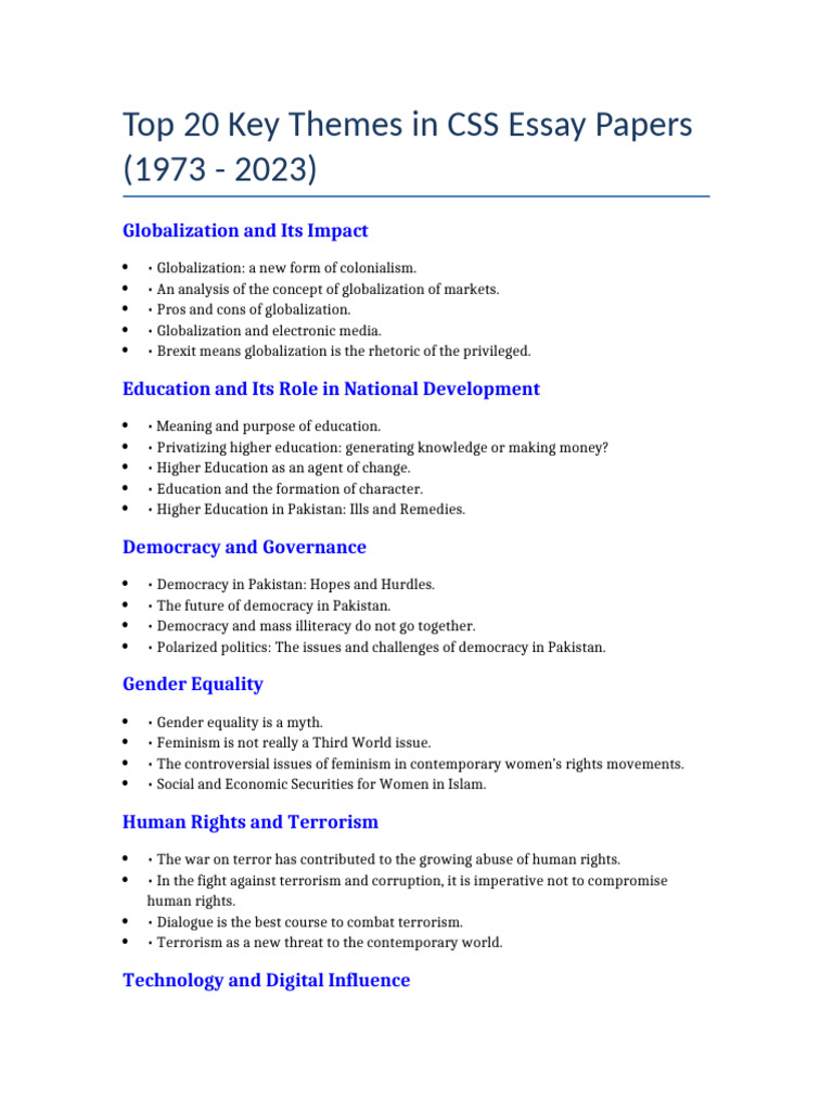 CSS Essay Themes Tayyab-Shahmeer | PDF