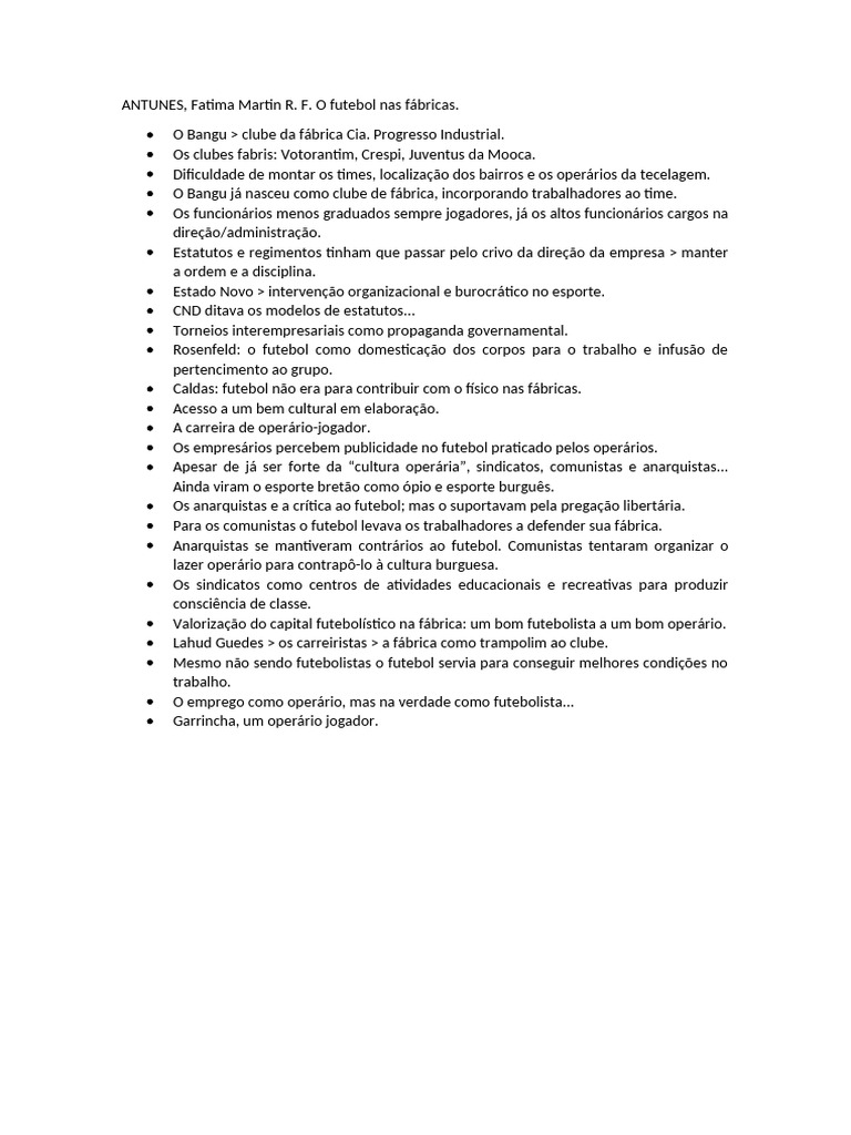 ANTUNES, Fatima Martin R. F. O Futebol Nas Fábricas | PDF