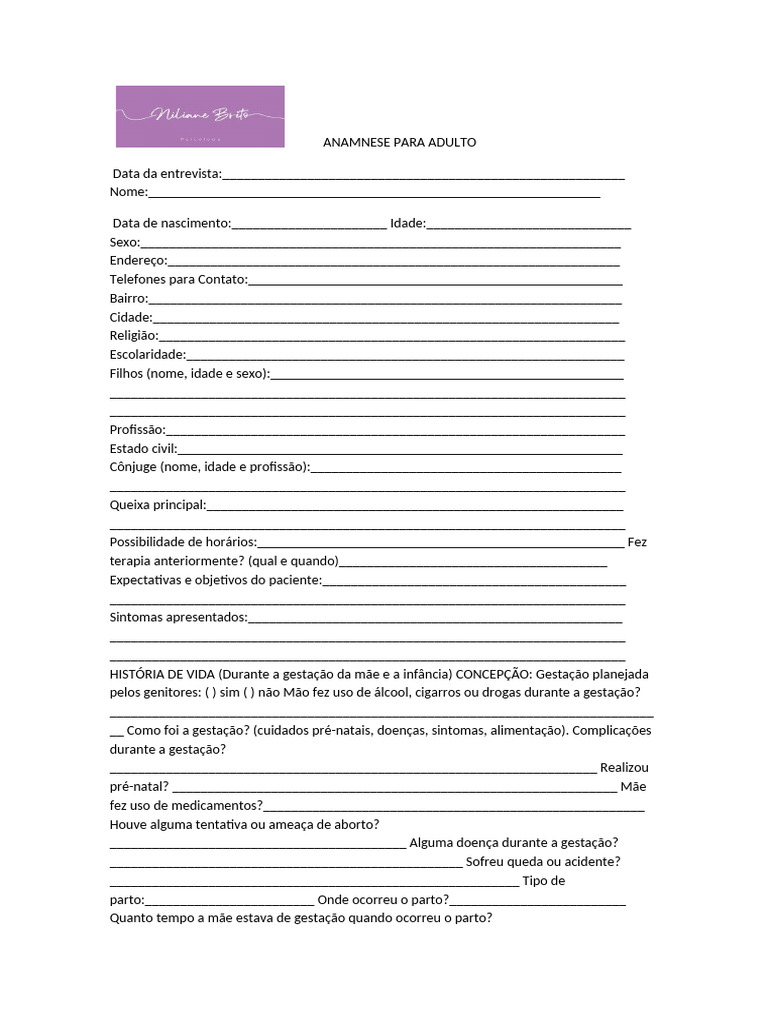 ANAMNESE PARA ADULTO .dot | PDF