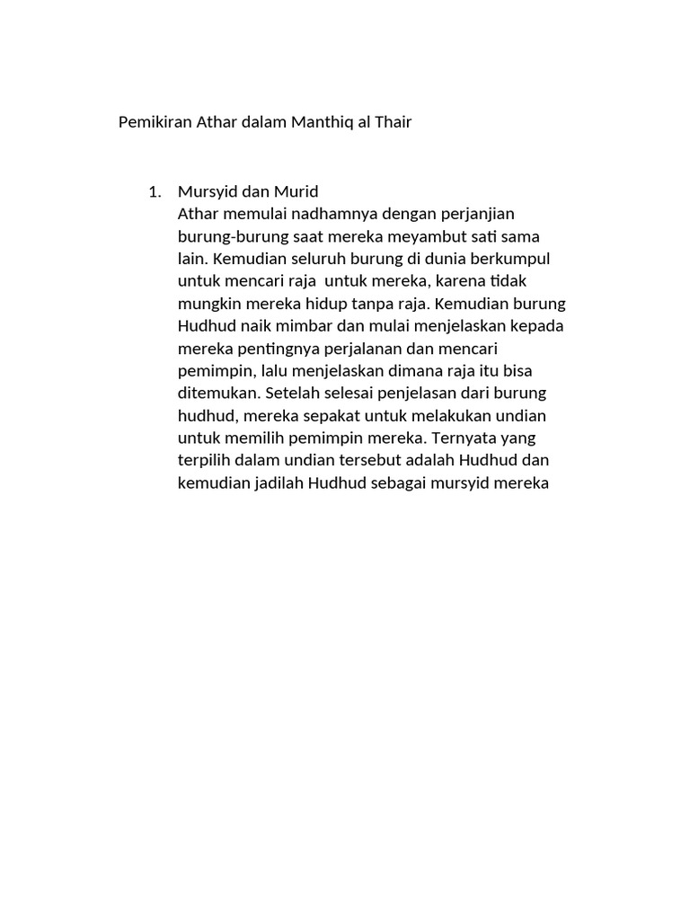 Pemikiran Athar Dalam Manthiq Al Thair | PDF