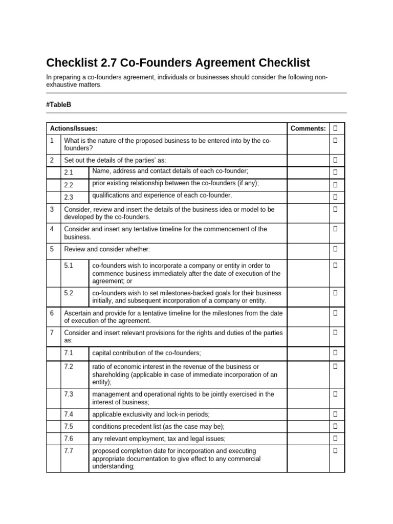 Co-Founders Checklist | PDF Co-Founders Checklist | PDF