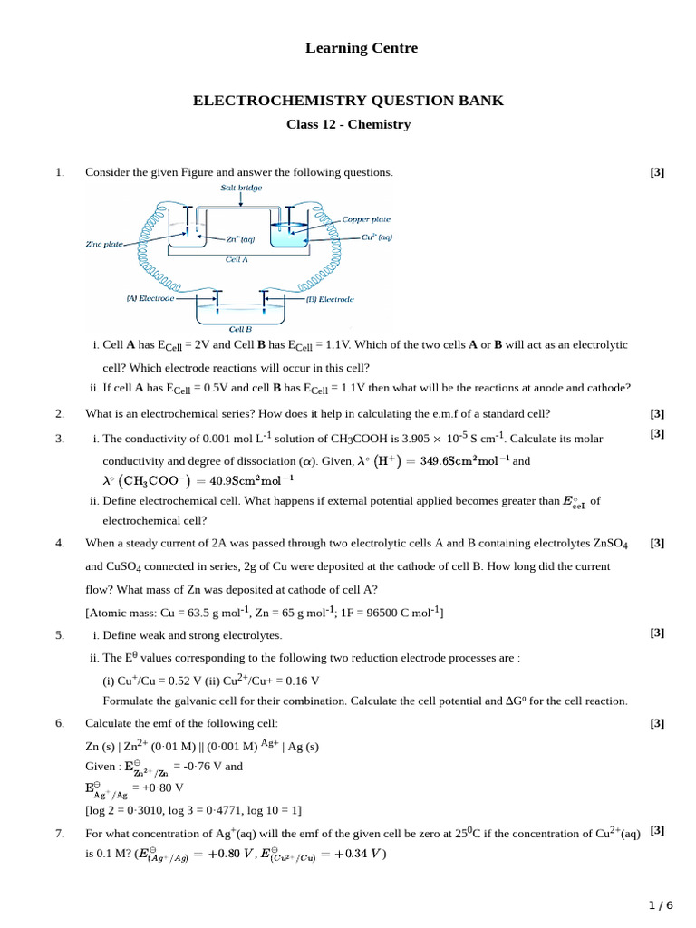 Electrochemistry question bank | PDF