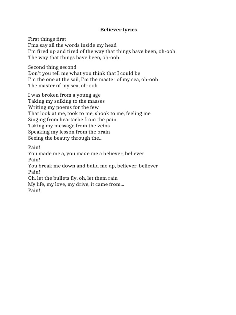 Believer Lyrics | PDF