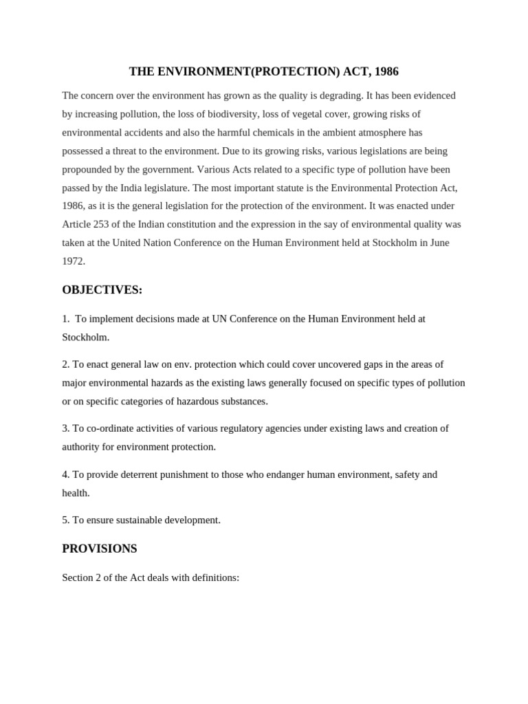 The Environment (Protection) Act, 1986 | PDF