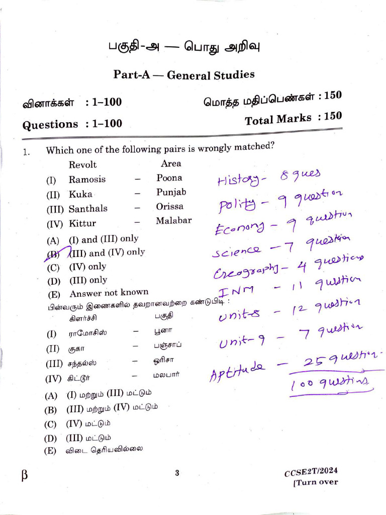 TNPSC Group 2 2A Services 2024 Answer Key General Studies Private ...