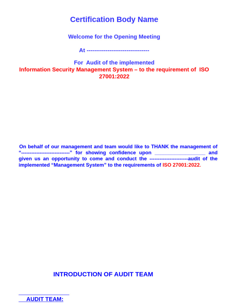 Opening Meeting Template | PDF