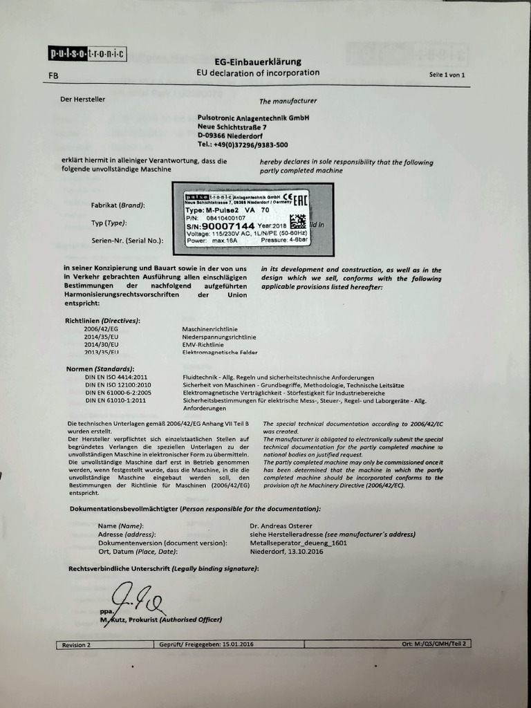 EU Declaration and Parameter List | PDF