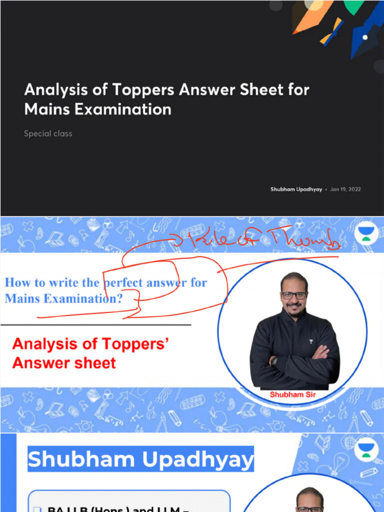Analysis of Toppers Answer Sheet For Mains Examination With Anno | PDF