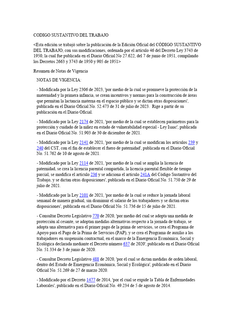 Codigo Sustantivo Del Trabajo Col - 1 | PDF