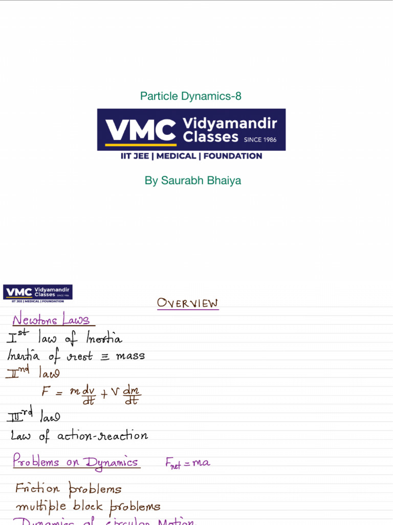 Dynamics Of a Particle Live Class-8 Teacher Notes | PDF