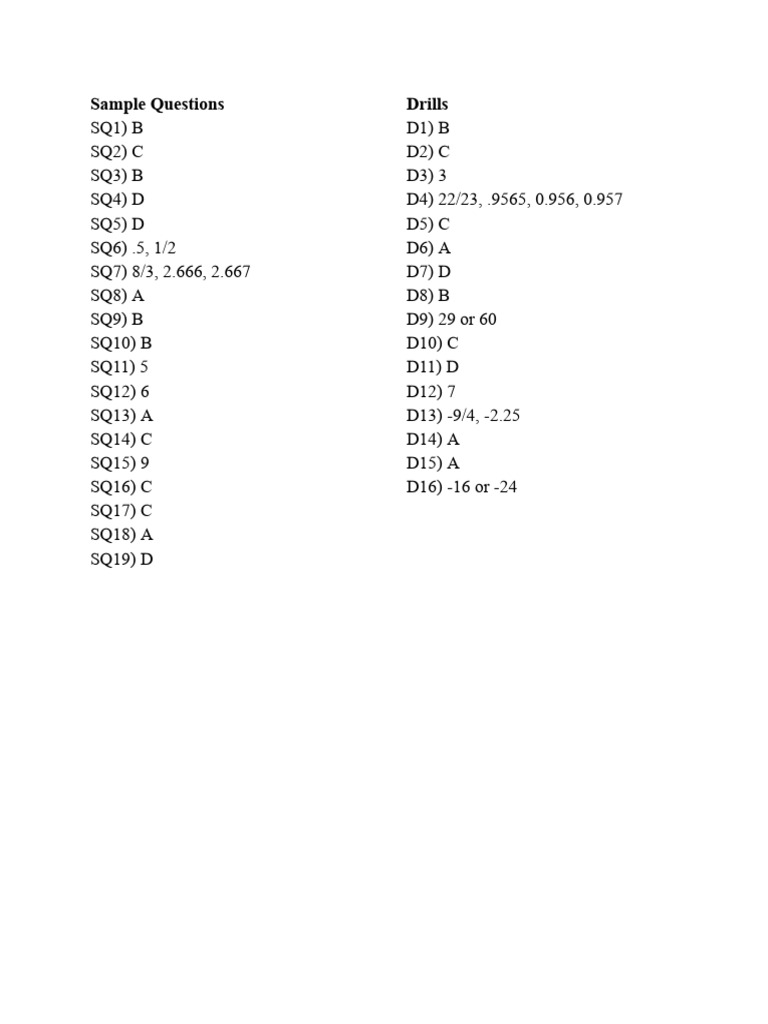 MATH D2 Answer Key | PDF