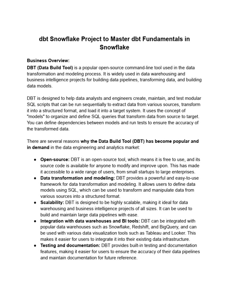 DBT Snowflake Project To Master DBT Fundamentals in Snowflake | PDF