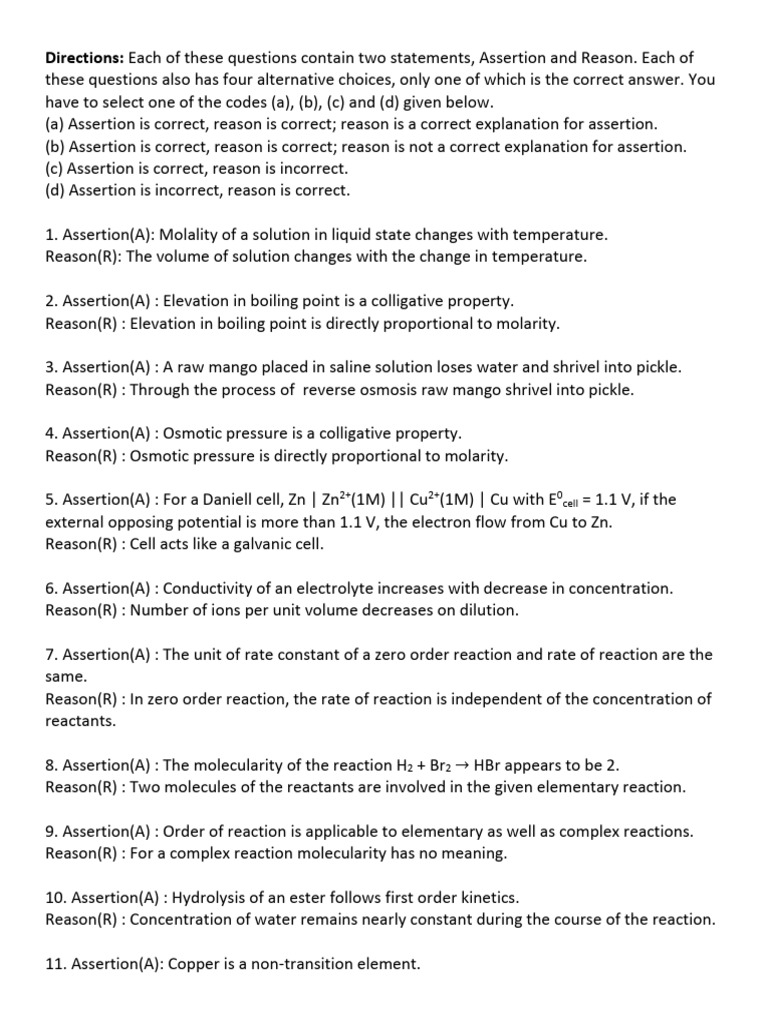 Assertion and Reasons Chap 1 To 5 | PDF