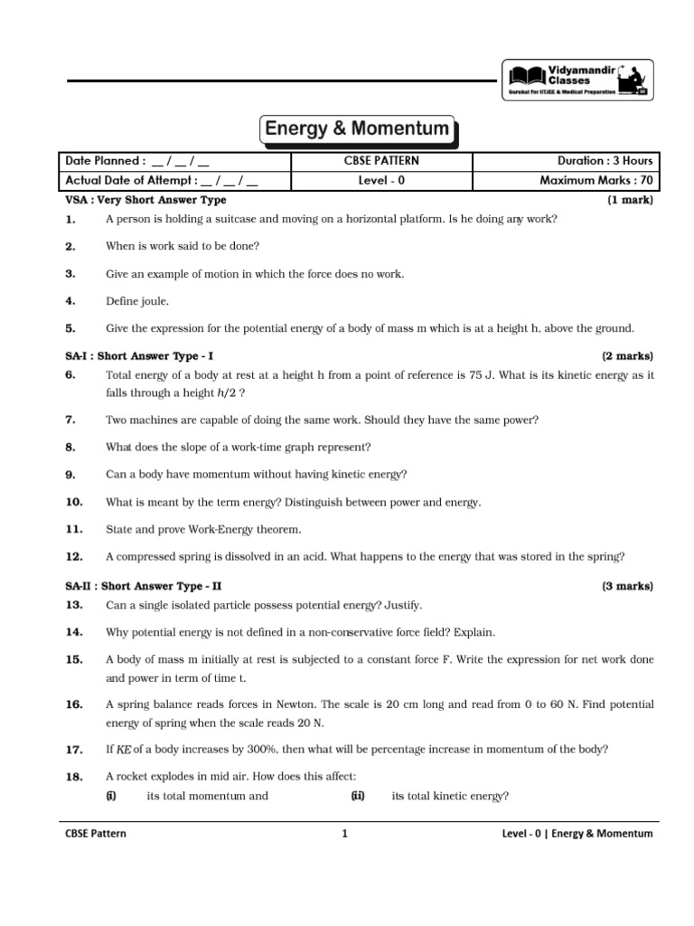 Energy and Momentum Workbook | PDF