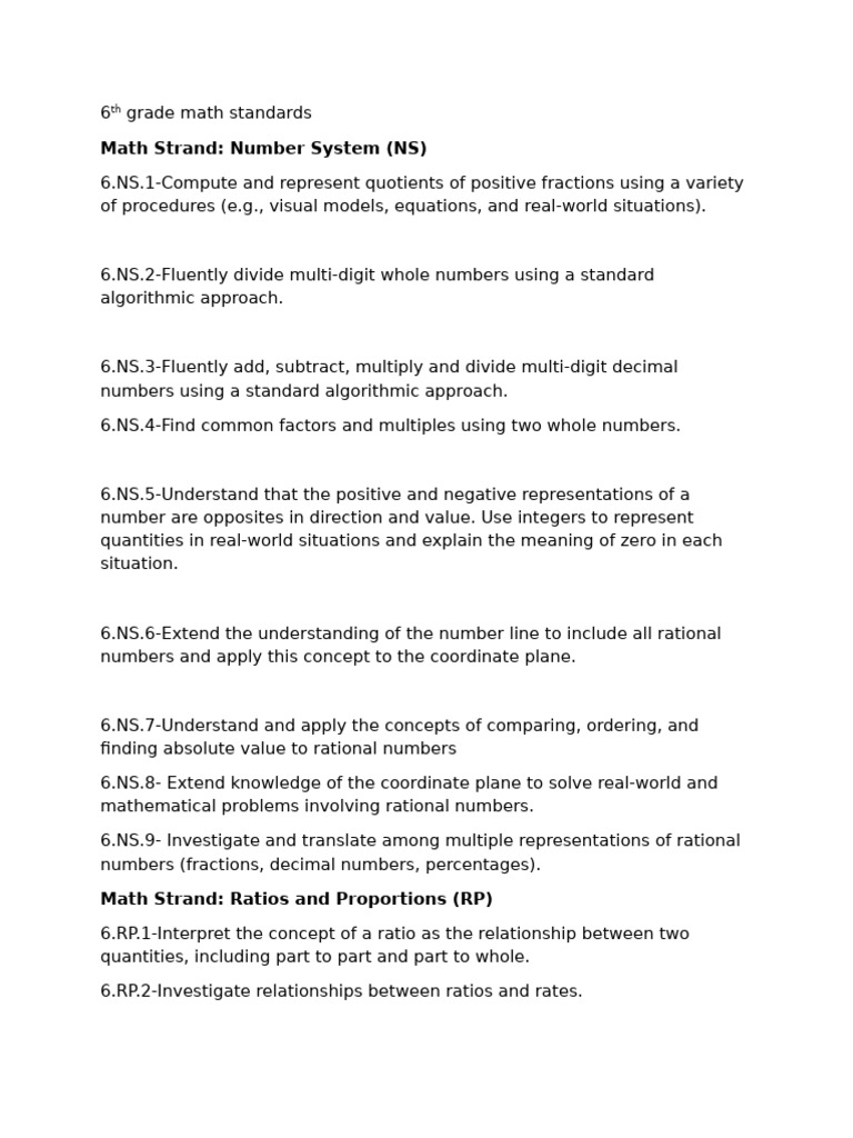 6th grade math standards | PDF