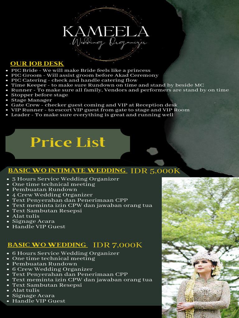 Price List WO Kameela (Khusus Venue Di Luar Bumi Rosalin) | PDF