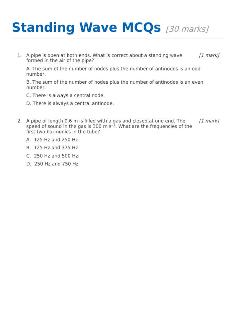 Standing Wave MCQs | PDF