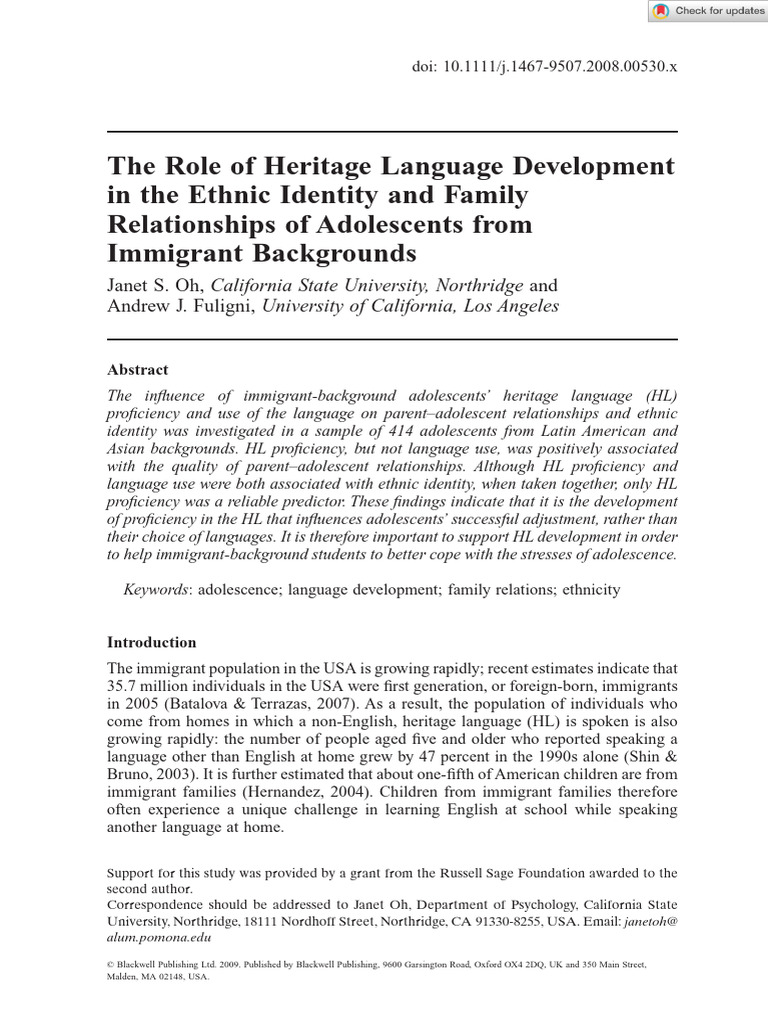 Social Development - 2010 - Oh - The Role of Heritage Language ...