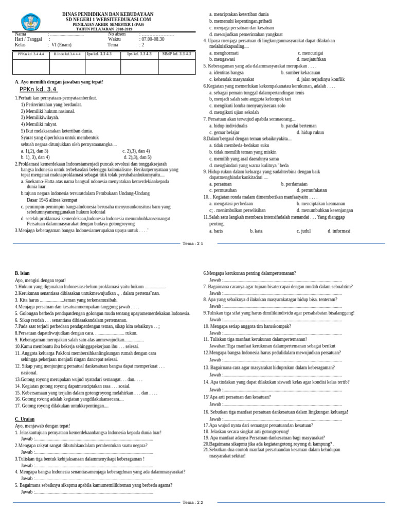 Soal Pas Kelas 6 Tema 2 | PDF