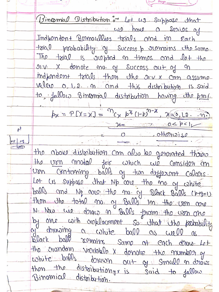 Binomial Distribution (Hand Written Notes) | PDF
