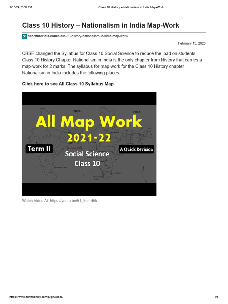 Class 10 Map Work: Nationalism in India | PDF