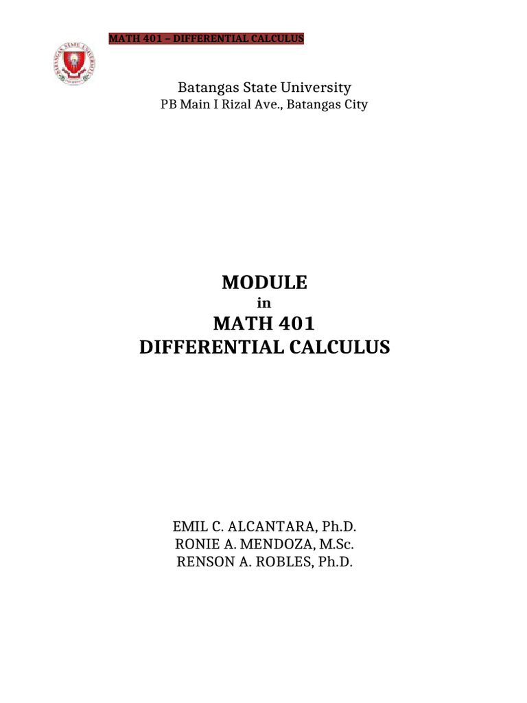 MATH 401 Differential Calculus 1 | PDF