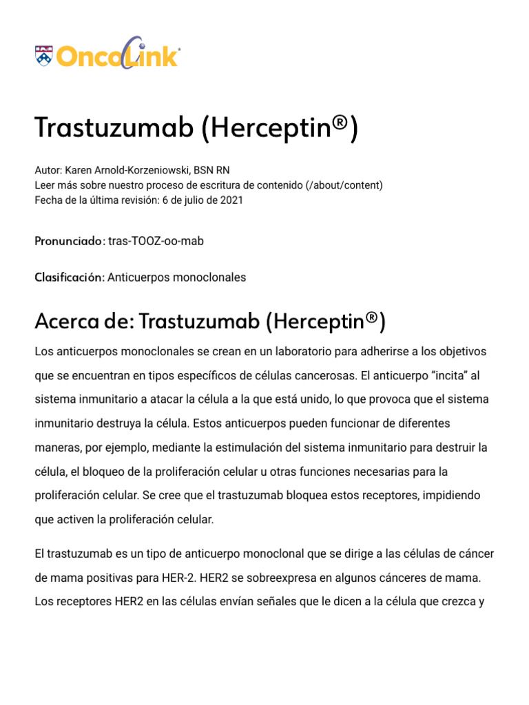 Trastuzumab Herceptin® - OncoLink | PDF