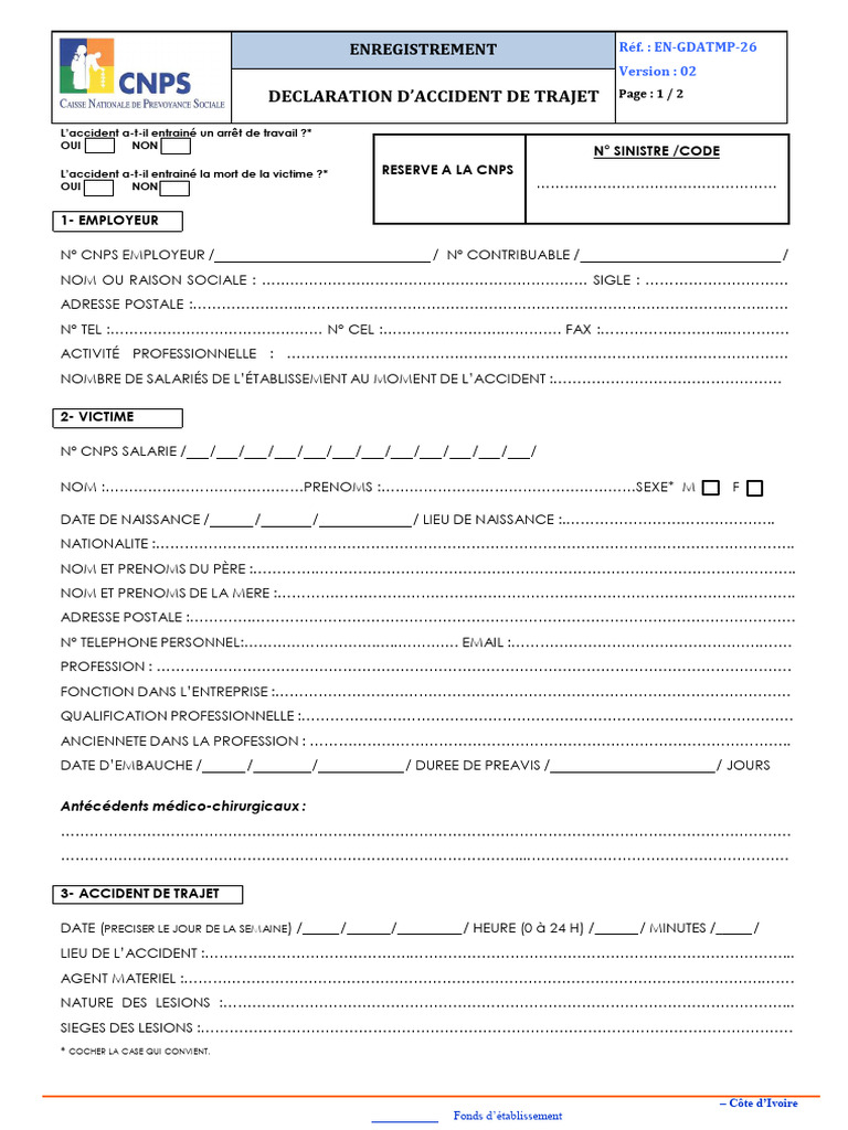 DECLARATION ACCIDENT DE TRAJET Version 02 | PDF