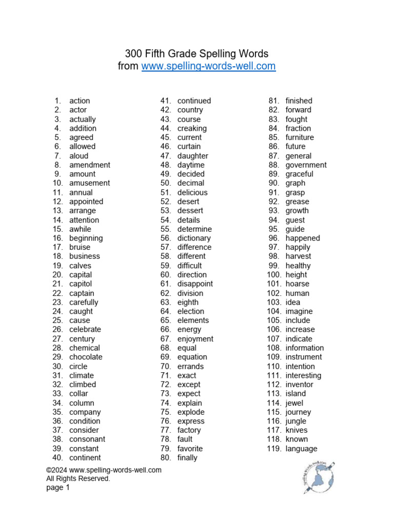 2024 300 Fifth Grade Spelling Words | PDF