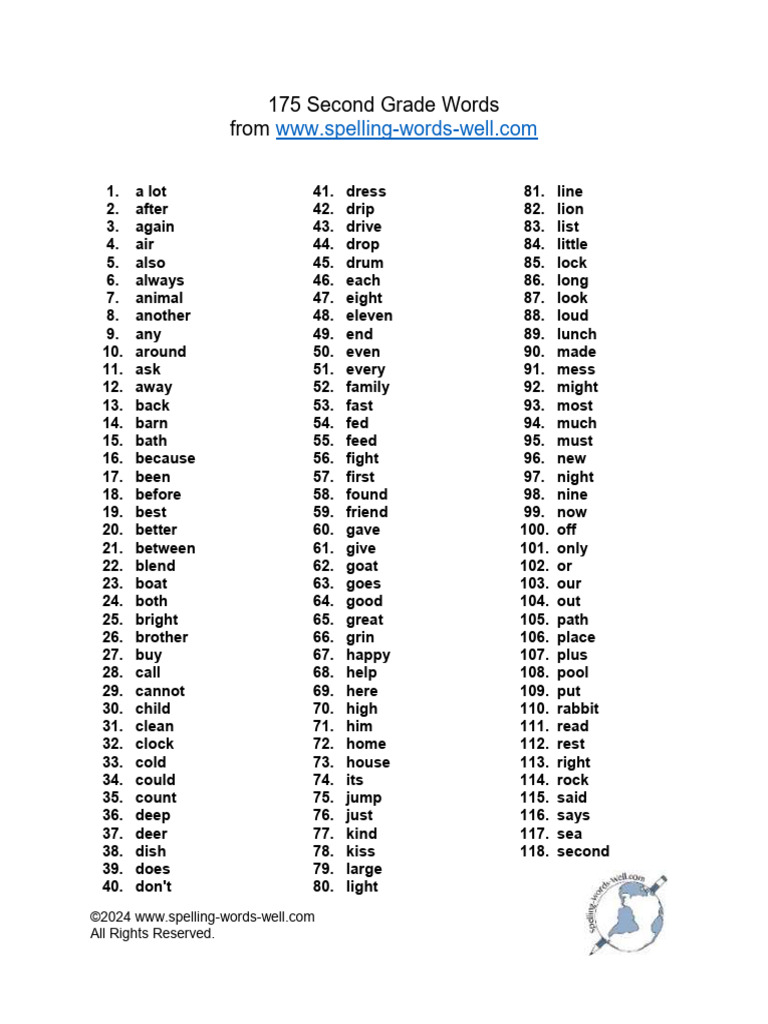 2024 Second Grade Spelling Words | PDF