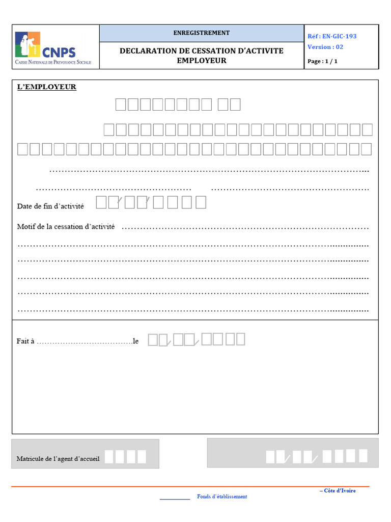 Declaration de Cessation Dactivite Employeur Version 02 | PDF