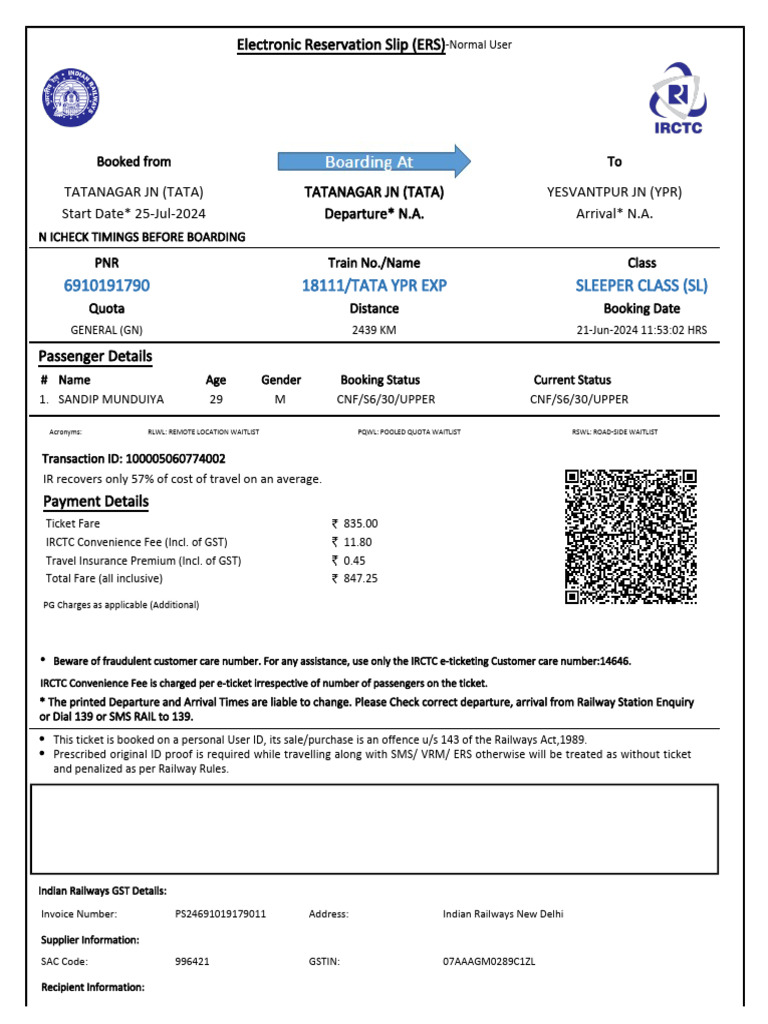 18111/TATA YPR EXP Sleeper Class (SL) | PDF