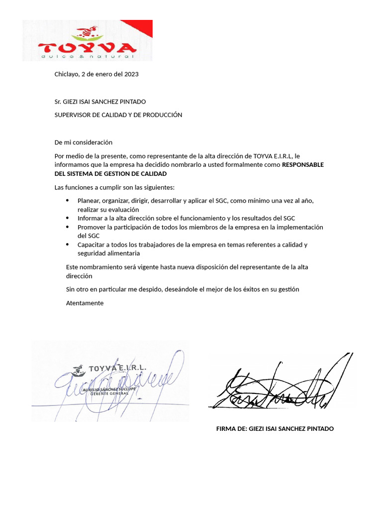 CARGO DE RESPONSABLE DE CALIDAD | PDF