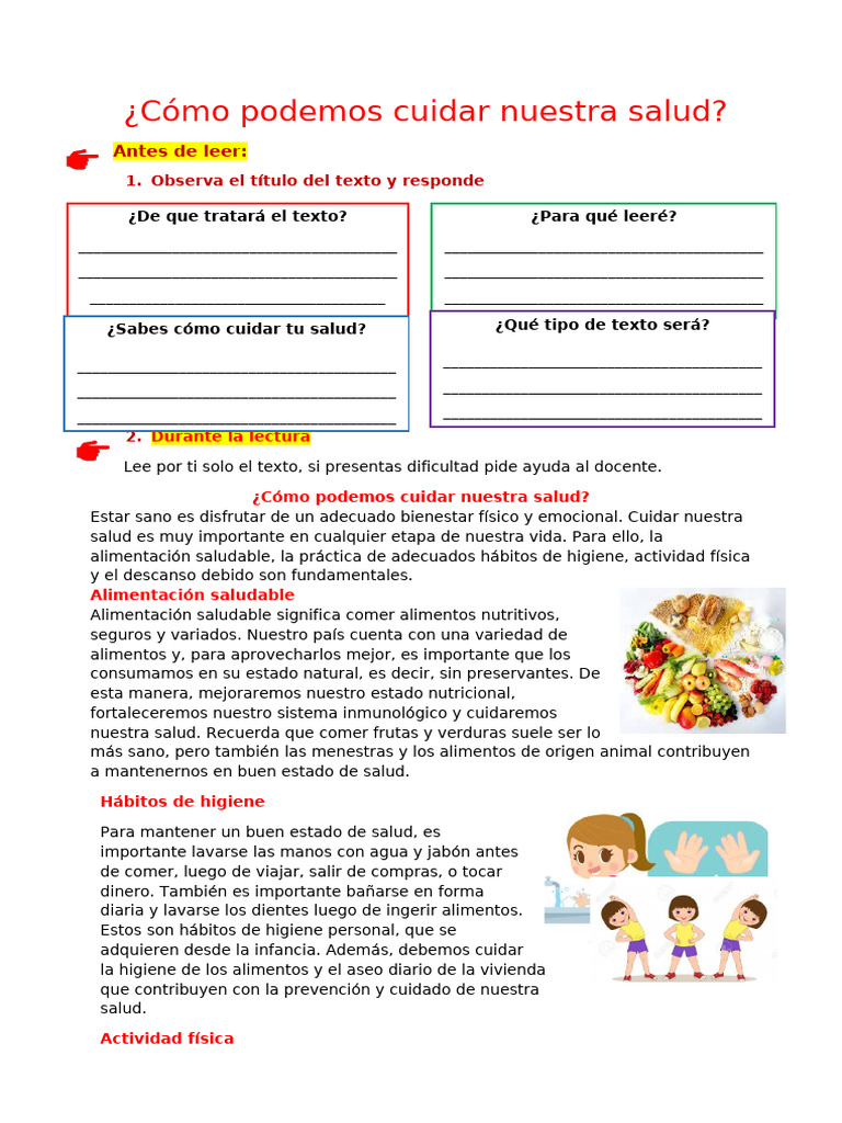 FICHA DE LECTURA Cómo podemos cuidar nuestra salud | PDF