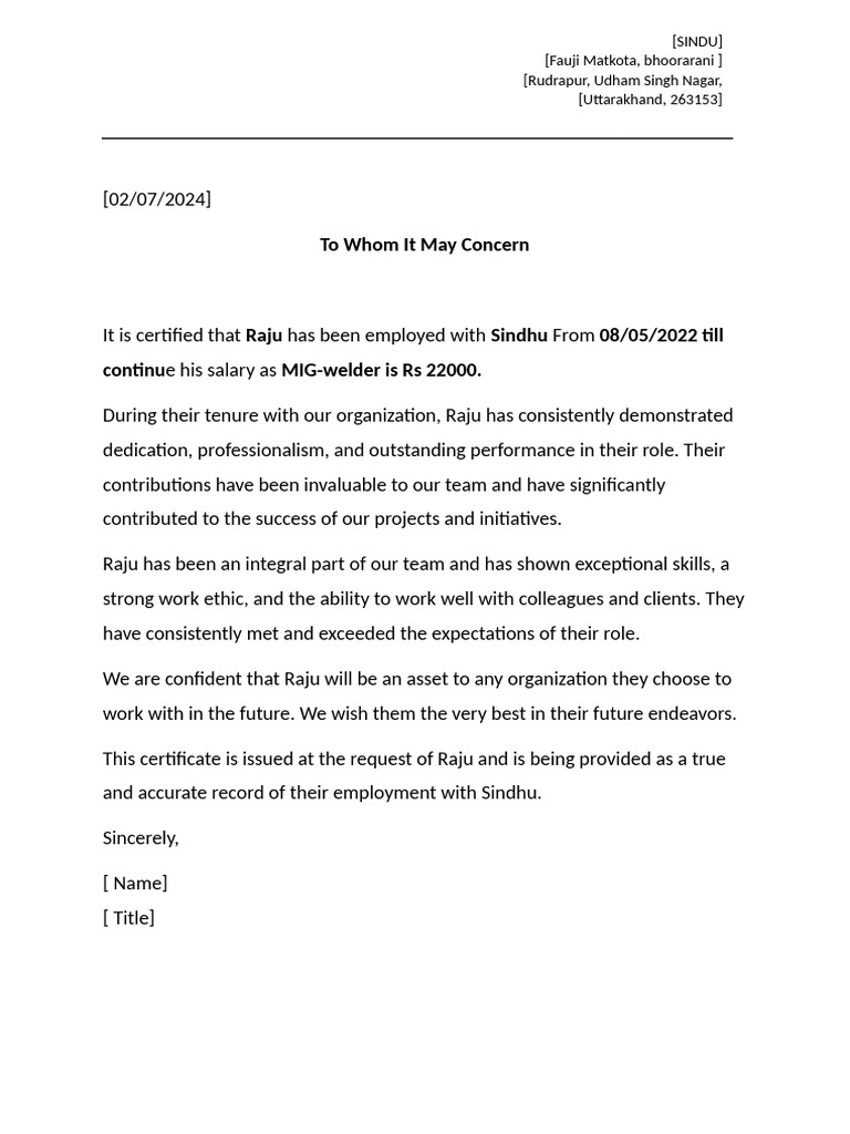 Experience Certificate Format in Word | PDF