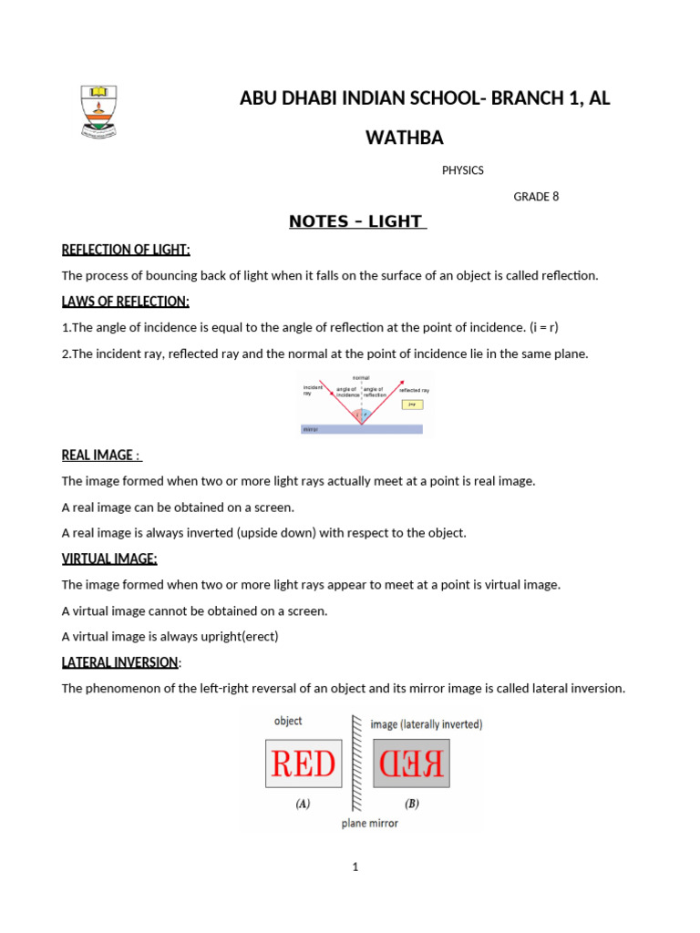 Grade 8 - NOTES-LIGHT | PDF