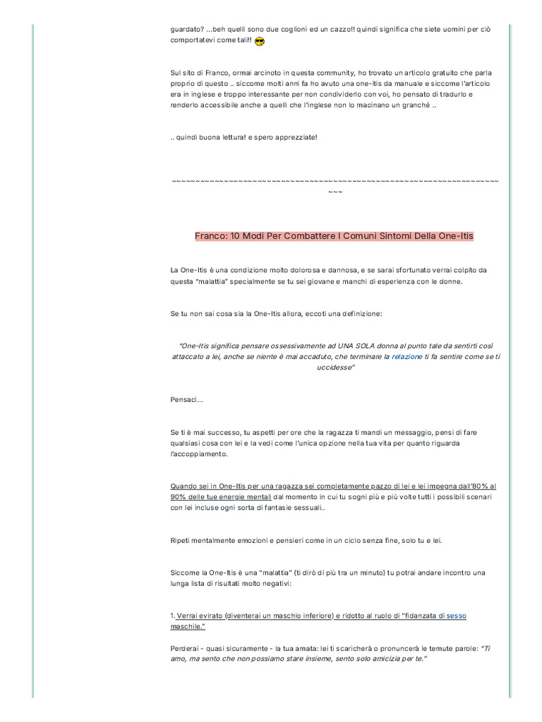 One Itis - Idealizzazione Cosa Fare | PDF