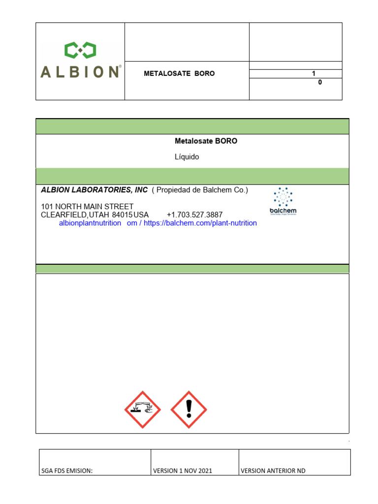 HOJA DE SEGURIDAD METALOSATE BORO | PDF