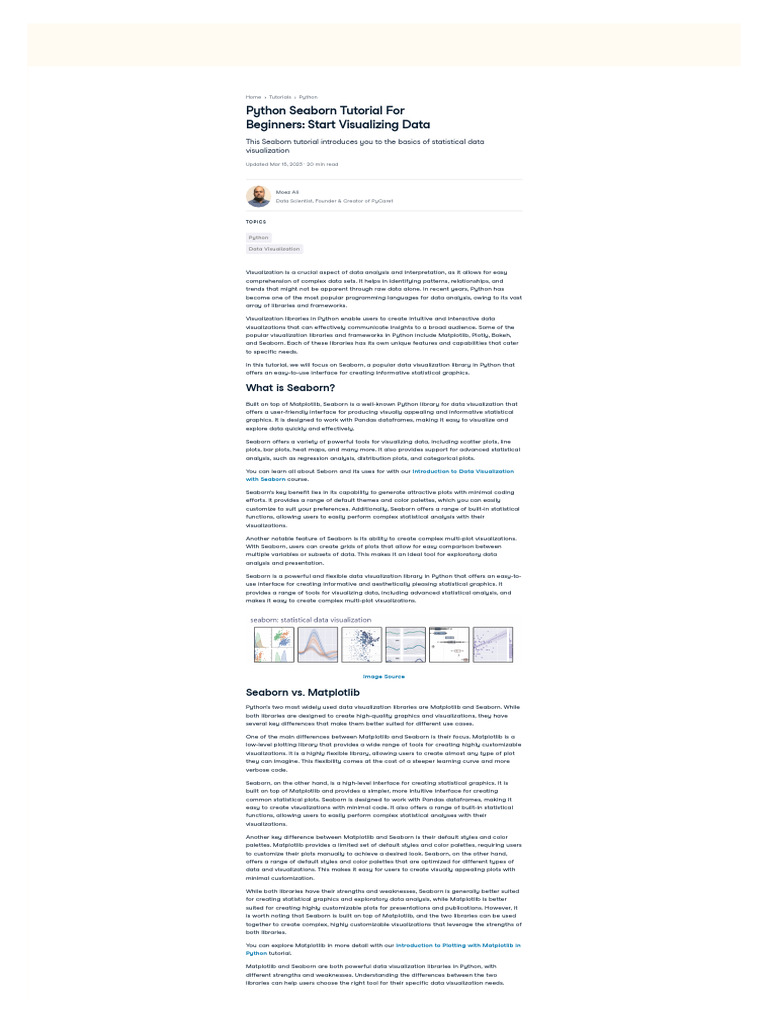 Python Seaborn Tutorial For Beginners - Start Visualizing Data - DataCamp | PDF