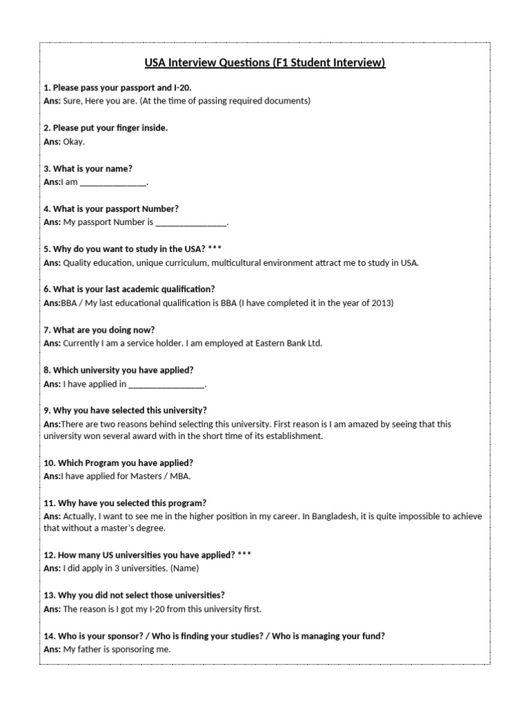 F 1 Interview Ques and Answer | PDF